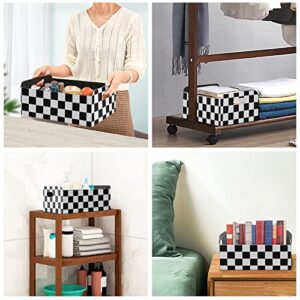 CaTaKu Foldable Storage Basket Checkered Racing Flag Collapsible Felt Storage Bins with Handle Drawer Organizer Bin Cube Shelf Box for Organizing Closet Clothes Office Books Bedroom