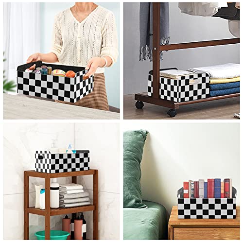 CaTaKu Foldable Storage Basket Checkered Racing Flag Collapsible Felt Storage Bins with Handle Drawer Organizer Bin Cube Shelf Box for Organizing Closet Clothes Office Books Bedroom