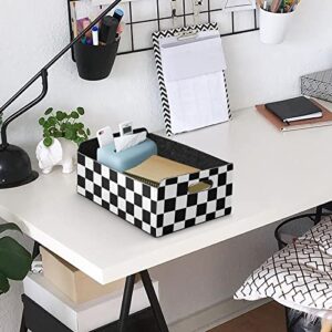 CaTaKu Foldable Storage Basket Checkered Racing Flag Collapsible Felt Storage Bins with Handle Drawer Organizer Bin Cube Shelf Box for Organizing Closet Clothes Office Books Bedroom