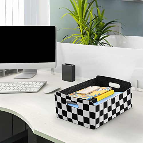 CaTaKu Foldable Storage Basket Checkered Racing Flag Collapsible Felt Storage Bins with Handle Drawer Organizer Bin Cube Shelf Box for Organizing Closet Clothes Office Books Bedroom