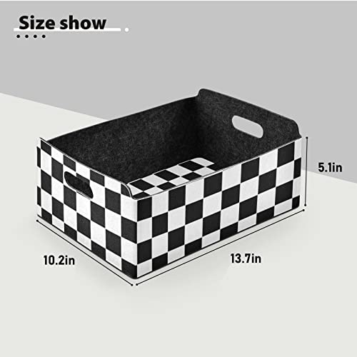 CaTaKu Foldable Storage Basket Checkered Racing Flag Collapsible Felt Storage Bins with Handle Drawer Organizer Bin Cube Shelf Box for Organizing Closet Clothes Office Books Bedroom