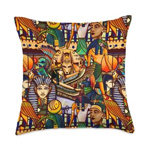 sunfy ancient egypt boho anubis egyptian nefertiti pharaoh pattern throw pillow, 18x18, multicolor