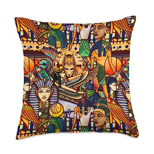 Sunfy Ancient Egypt Boho Anubis Egyptian Nefertiti Pharaoh Pattern Throw Pillow, 18x18, Multicolor