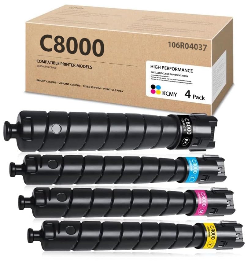 DOPHEN C8000 Toner 4 Pack 106R04037 106R04034 106R04035 106R04036 Toner Cartridge Set Replacement for Xerox Versalink C8000 Printer (BK/C/M/Y)