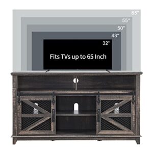 OKD Farmhouse TV Stand for 65+ Inch TV, Industrial & Farmhouse Media Entertainment Center w/Sliding Barn Door, Rustic TV Console Cabinet w/Adjustable Shelves for Living Room, Dark Rustic Oak