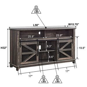 OKD Farmhouse TV Stand for 65+ Inch TV, Industrial & Farmhouse Media Entertainment Center w/Sliding Barn Door, Rustic TV Console Cabinet w/Adjustable Shelves for Living Room, Dark Rustic Oak