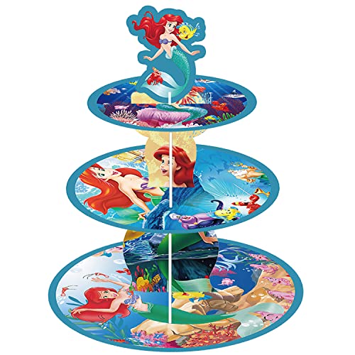 Little Mermaid Ariel Cupcake Stand 3-Tier Round Cardboard Cupcake Stand Little Mermaid Ariel Party Decoration for Boys and Girls Birthday Party Decorations