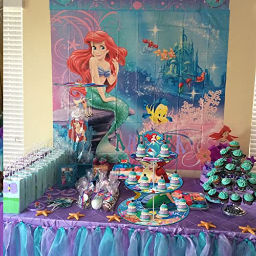 Little Mermaid Ariel Cupcake Stand 3-Tier Round Cardboard Cupcake Stand Little Mermaid Ariel Party Decoration for Boys and Girls Birthday Party Decorations