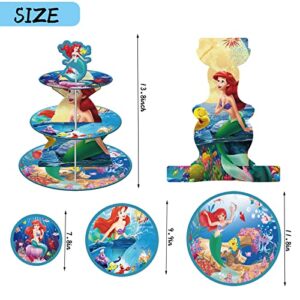 Little Mermaid Ariel Cupcake Stand 3-Tier Round Cardboard Cupcake Stand Little Mermaid Ariel Party Decoration for Boys and Girls Birthday Party Decorations