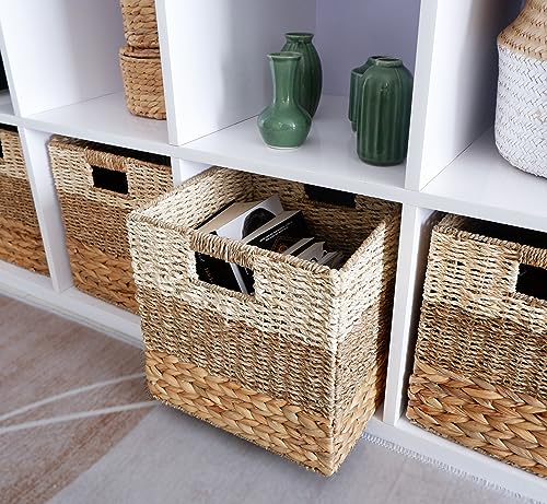 CHI AN HOME Wicker Storage Cubes, 12x12 Storage Cube Bins, Set of 4 Heavy Duty Hyacinth Storage Baskets for Shelves, Natural Foldable Square Baskets for IKEA Kallax, Large Woven Storage Basket, 4 Pack