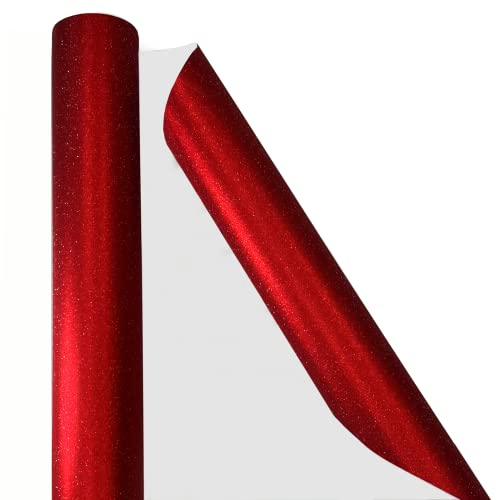 Blavermant Wrapping Paper Red Glitter Mini Roll - 17" x 50 ft - Solid Color Paper Perfect for Wedding, Birthday, Christmas, Baby Shower