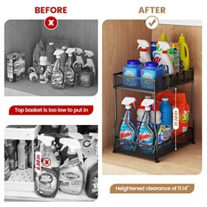 PHINOX Reinforced Metal Organizers and Storage with 4 Hooks, 2 Tier for Under Cabinet/Sink, Kitchen, Bathroom