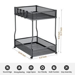 PHINOX Reinforced Metal Organizers and Storage with 4 Hooks, 2 Tier for Under Cabinet/Sink, Kitchen, Bathroom