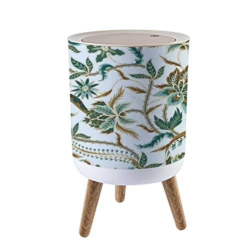 Small Trash Can with Lid for Bathroom Kitchen Office Diaper Seamless ethnic Japanese ornament elements Folk flowers leaves for Bedroom Garbage Trash Bin Dog Proof Waste Basket Cute Decorative