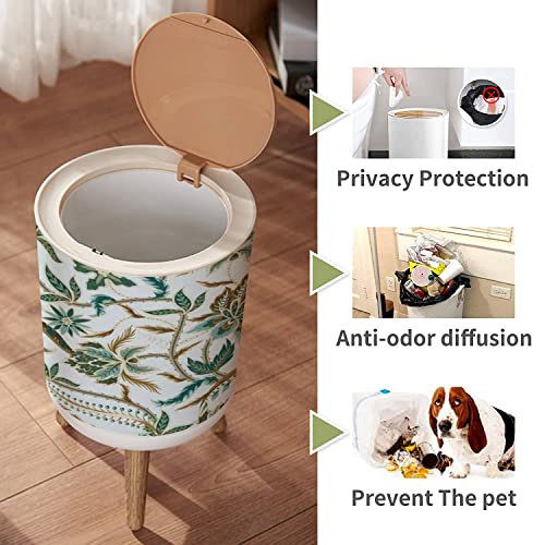 Small Trash Can with Lid for Bathroom Kitchen Office Diaper Seamless ethnic Japanese ornament elements Folk flowers leaves for Bedroom Garbage Trash Bin Dog Proof Waste Basket Cute Decorative