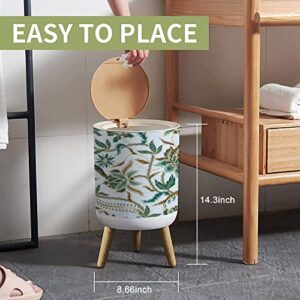 Small Trash Can with Lid for Bathroom Kitchen Office Diaper Seamless ethnic Japanese ornament elements Folk flowers leaves for Bedroom Garbage Trash Bin Dog Proof Waste Basket Cute Decorative