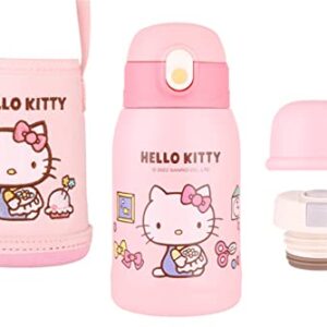 Everyday Delights Sanrio Hello Kitty Stainless Steel Insulated Water Bottle Double Covers with Cup, Straw and Bag 480ml, Pink (KT6603)