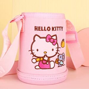 Everyday Delights Sanrio Hello Kitty Stainless Steel Insulated Water Bottle Double Covers with Cup, Straw and Bag 480ml, Pink (KT6603)