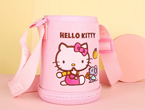 Everyday Delights Sanrio Hello Kitty Stainless Steel Insulated Water Bottle Double Covers with Cup, Straw and Bag 480ml, Pink (KT6603)