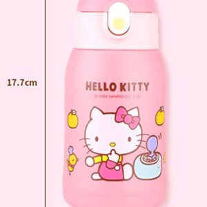 Everyday Delights Sanrio Hello Kitty Stainless Steel Insulated Water Bottle Double Covers with Cup, Straw and Bag 480ml, Pink (KT6603)