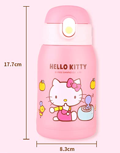 Everyday Delights Sanrio Hello Kitty Stainless Steel Insulated Water Bottle Double Covers with Cup, Straw and Bag 480ml, Pink (KT6603)