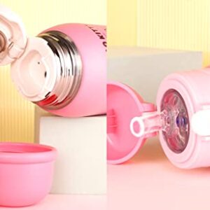 Everyday Delights Sanrio Hello Kitty Stainless Steel Insulated Water Bottle Double Covers with Cup, Straw and Bag 480ml, Pink (KT6603)