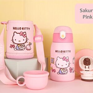 Everyday Delights Sanrio Hello Kitty Stainless Steel Insulated Water Bottle Double Covers with Cup, Straw and Bag 480ml, Pink (KT6603)