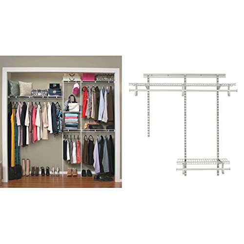 ClosetMaid 1628 Closet Organizer Kit, 5-Foot to 8-Foot, White & 2087 ShelfTrack 2ft. to 4ft. Adjustable Closet Organizer Kit, White