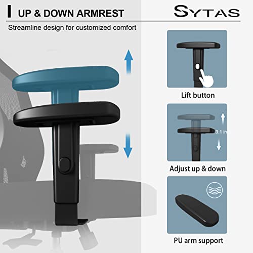 Sytas Ergonomic Office Chair, Home Office Desk Chair with Lumbar Support and Adjustable Headrest, High Back Mesh Computer Chair with Thickened Cushion, 90°-145°Tilt Function, Black