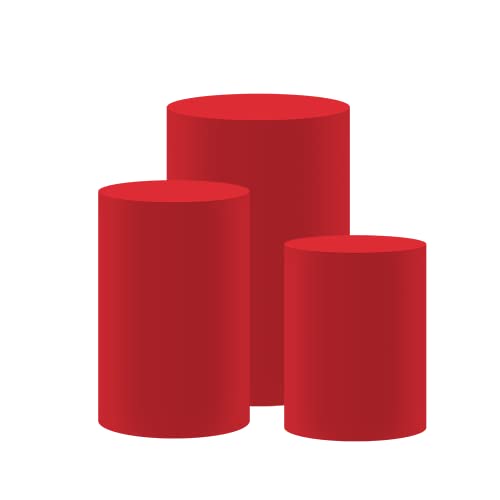 ittsmnt Solid Red Round Pedestal Covers for Birthday Party Red Plinth Cover Fabric Round Cylinder Cover for Baby Shower Wedding Baptism Communion Event Props Dia36 H75