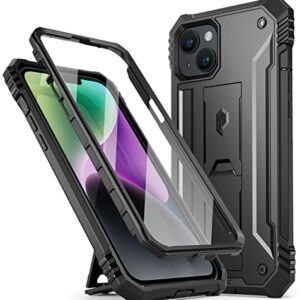 Poetic Revolution Case for iPhone 14 Plus 6.7 inch, [20FT Mil-Grade Drop Tested], Full-Body Rugged Shockproof Protective Cover with Kickstand and Built-in-Screen Protector, Black