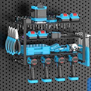 arcwares power tool organizer wall mount 4 layer, 4 drill holder, heavy duty garage tool organizer and storage, power tool storage rack with screwdriver holder plier holder hammer holder