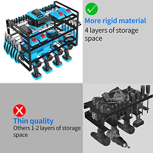 Arcwares Power Tool Organizer Wall Mount 4 Layer, 4 Drill Holder, Heavy Duty Garage Tool Organizer and Storage, Power Tool Storage Rack with Screwdriver Holder Plier Holder Hammer Holder