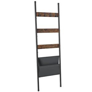 ibuyke blanket rack towel rack holder with hooks blanket ladders wall leaning metal holder rack for living room,bathroom,bedroom home decor rustic brown ttr001h