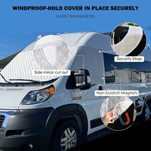 VANNCAMP RV Windshield Cover for Ram Promaster(2014-2023),White with Mirror Cutouts,UV Protection & Privacy Shield,Motorhome Exterior Windshield Cover,Essential RV Accessories