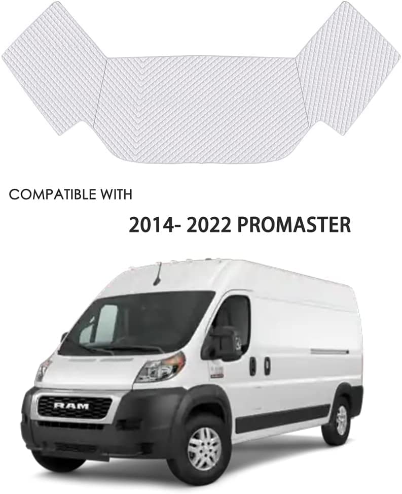 VANNCAMP RV Windshield Cover for Ram Promaster(2014-2023),White with Mirror Cutouts,UV Protection & Privacy Shield,Motorhome Exterior Windshield Cover,Essential RV Accessories