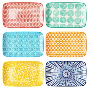 kitchentour rectangular serving platter, 8 inch ceramic dinner plates serving trays set of 6 for salad, appetizers, sushi, fruit, microwave and dishwasher safe