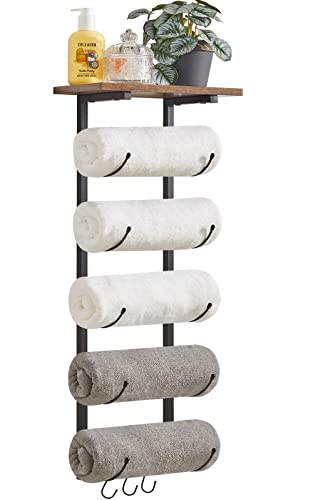 IBUYKE Industrial Towel Rack Wall Mounted, Metal Rack Towel Shelf,Towel Holder, Towel Storage for Bathroom Organizer Decor Rustic Brown TTR002H