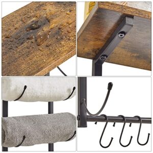 IBUYKE Industrial Towel Rack Wall Mounted, Metal Rack Towel Shelf,Towel Holder, Towel Storage for Bathroom Organizer Decor Rustic Brown TTR002H