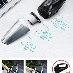 Car Vacuum Cleaner, DC 12V Portable Handheld Car Vacuum for Wet and Dry Cleaning， Strong Suction & 3 Attachments Fit Car Interior Cleaning, Black