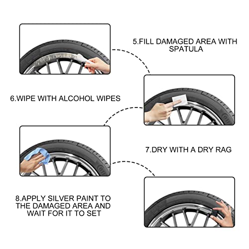 SCNC Wheel Scratch Repair Kit, Rim Scratch Repair Kit, Wheel Repair Kit, Wheel Touch Up Kit, Wheel Scratch Fix Quick, Universal Silver Color for Rims