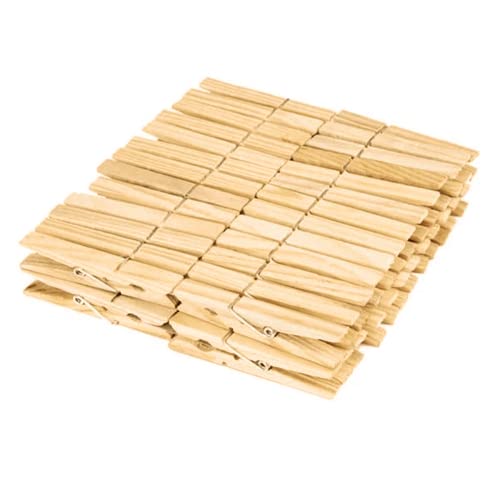 Lola Products Wooden Clothespins | Moisture Resistant Natural Pine Wood | Rust Resistant 7 Coil Spring Clips | Will Hold Up to 10lbs On Each Clothespin | Multipurpose - 50 Pack