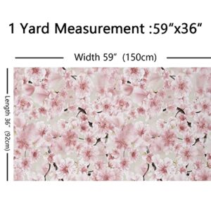 Cherry Blossom Upholstery Fabric, Japanese Flower Fabric by The Yard, Pink Floral Branch Decorative Fabric, Romantic Plant Petals Waterproof Outdoor Fabric, Upholstery and Home Accents, 1 Yard