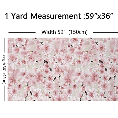 Cherry Blossom Upholstery Fabric, Japanese Flower Fabric by The Yard, Pink Floral Branch Decorative Fabric, Romantic Plant Petals Waterproof Outdoor Fabric, Upholstery and Home Accents, 1 Yard