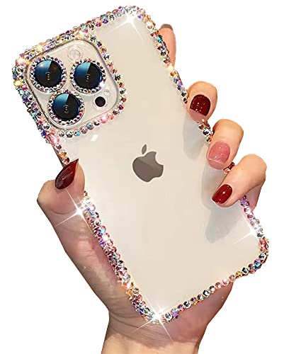 Poowear Compatible with iPhone 13 Pro Max Case Luxury Bling Rhinestone Glitter Phone Case for Women Girl 3D Diamond Silicone Clear Protective Case Cover