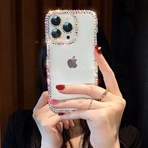 Poowear Compatible with iPhone 13 Pro Max Case Luxury Bling Rhinestone Glitter Phone Case for Women Girl 3D Diamond Silicone Clear Protective Case Cover