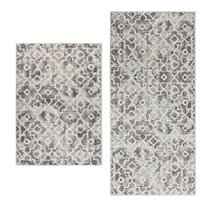 wonnitar moroccan washable area rug - 2x3 and 2x4.3 grey distressed entryway kitchen rug non-slip modern geometric trellis throw rug faux wool indoor floor carpet for bedroom bathroom laundry