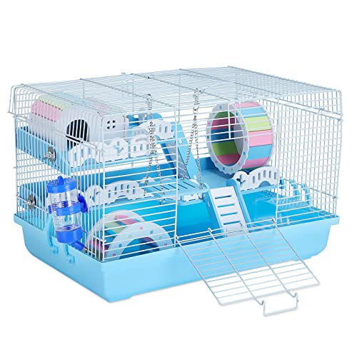 Vxxliaxs Large Hamster Cage and Habitat, Small Animals Cage with Various Accessories for Syrian Hamster, Dwarf Hamster, Gerbil (Blue)