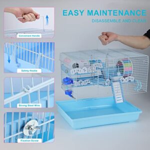 Vxxliaxs Large Hamster Cage and Habitat, Small Animals Cage with Various Accessories for Syrian Hamster, Dwarf Hamster, Gerbil (Blue)