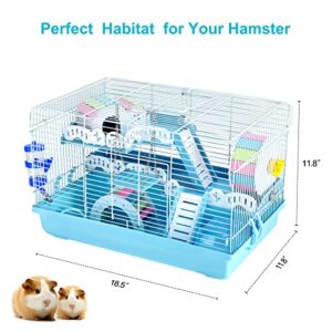 Vxxliaxs Large Hamster Cage and Habitat, Small Animals Cage with Various Accessories for Syrian Hamster, Dwarf Hamster, Gerbil (Blue)